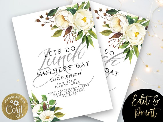 Mothers Day Lunch Invitation Lets Do Lunch Invite Flora - Etsy