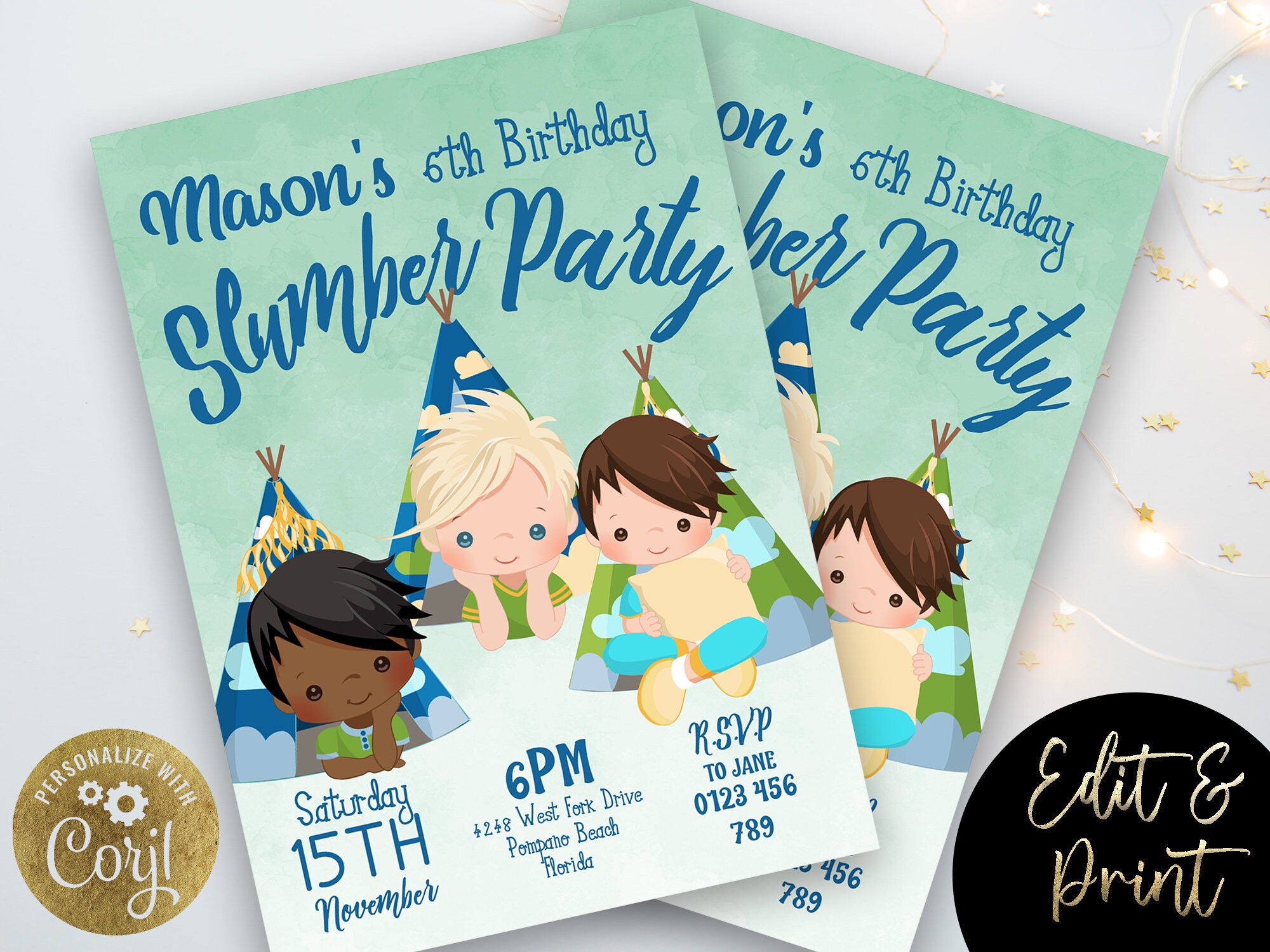 Slumber Party Birthday Invitation Princess Sleep Over Pyjama | Etsy