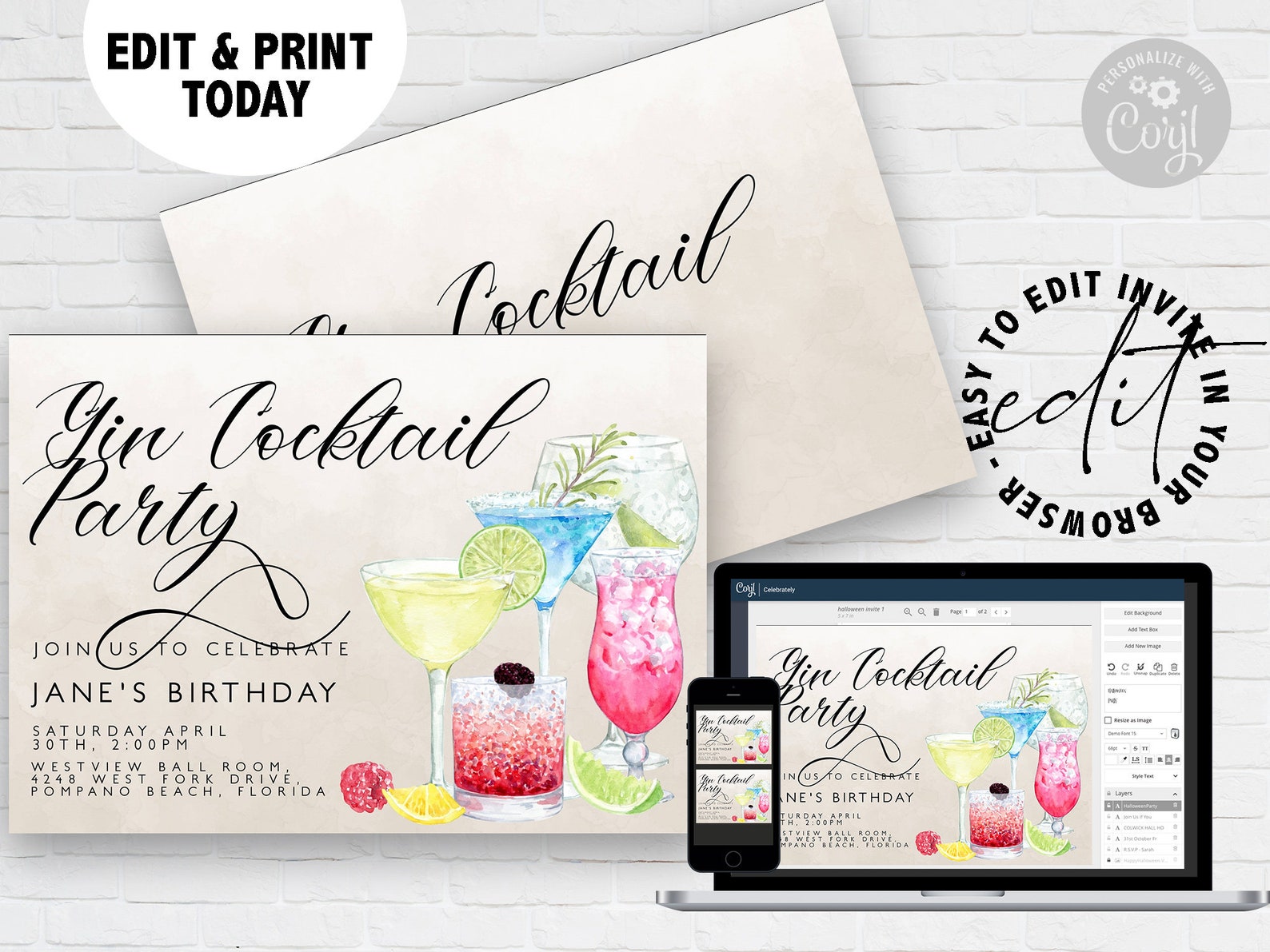 Printable Gin Cocktail Party Invitation Editable Invitation - Etsy UK