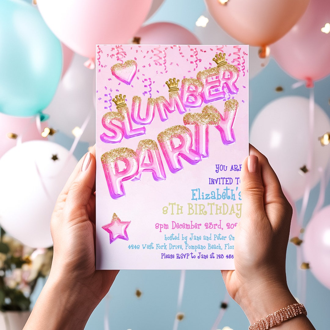 Slumber Party Birthday Invitation Princess Sleep Over Pyjama Party ...