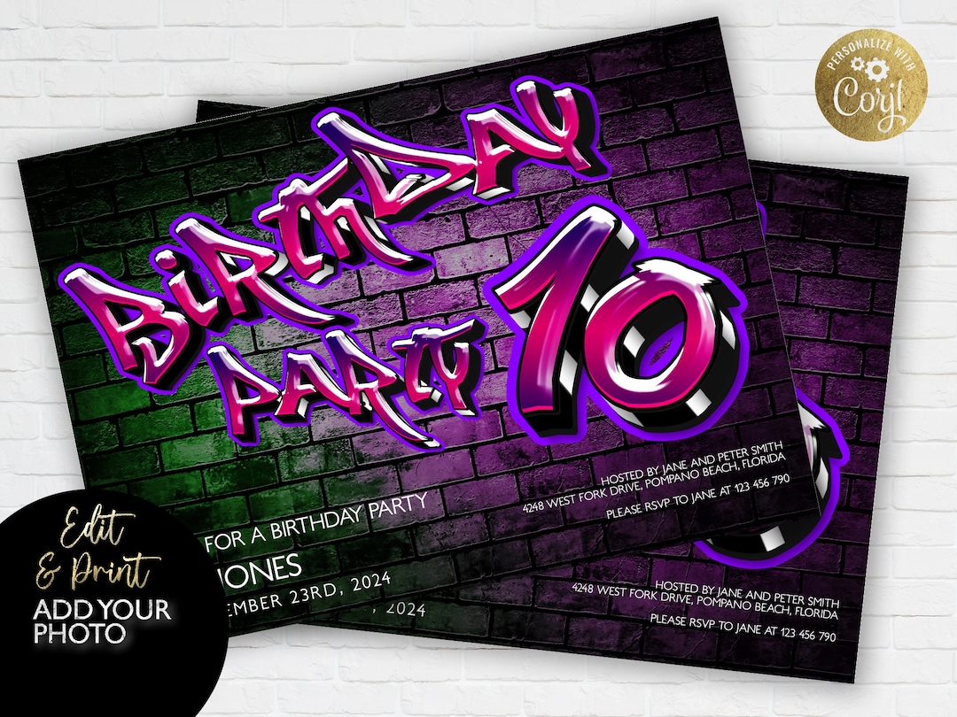 Graffiti Party Invitation Printable Graffiti Birthday Invite Instant ...