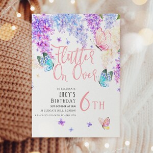 6th Birthday Invitation Editable Flutter on by Butterfly Party ...