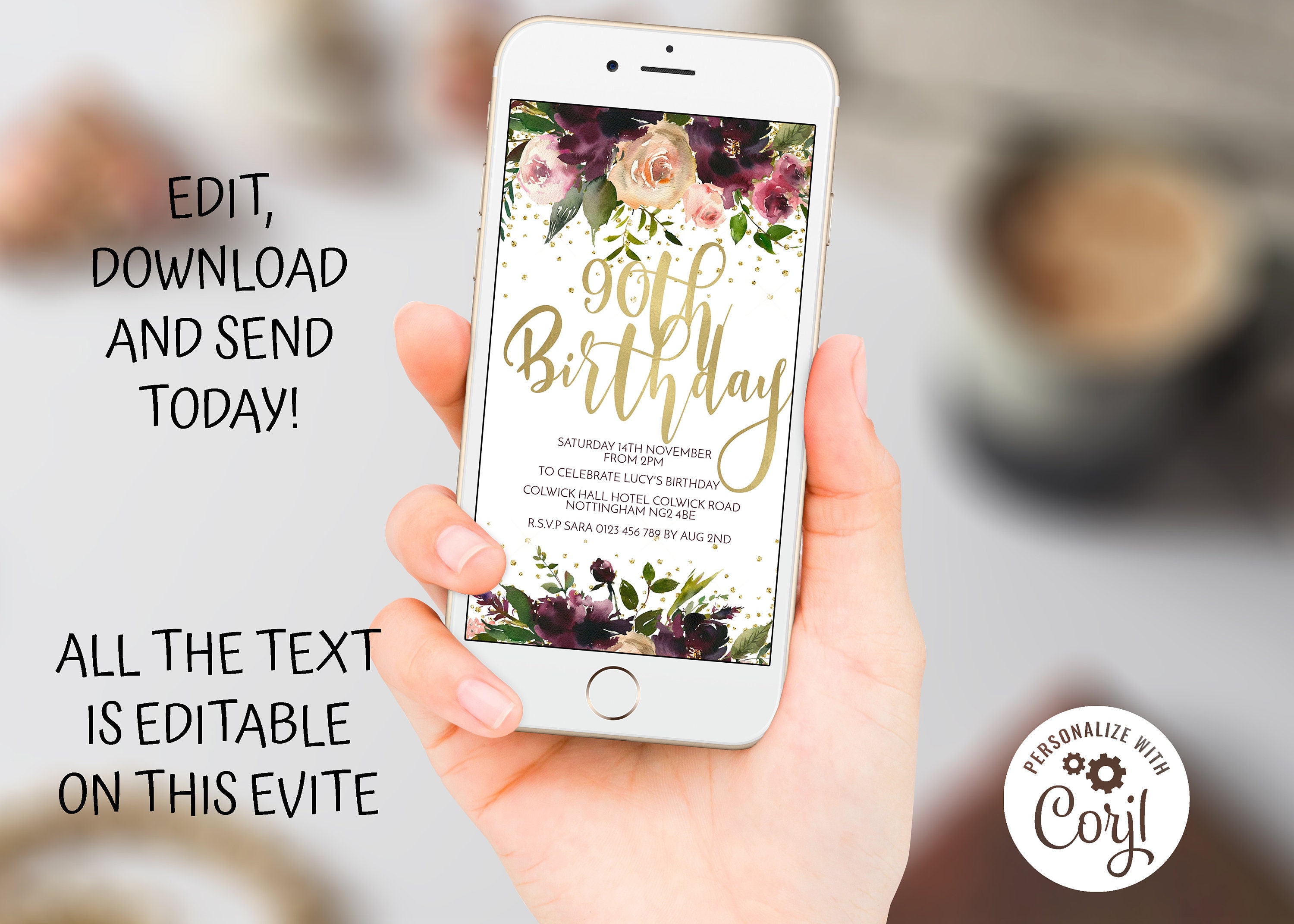 Editable Invite Invitation Template 2nd Birthday Party Invitation Phone ...