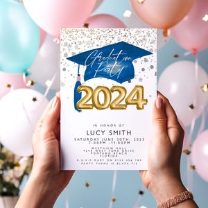Graduation Party Details Card for Him , Blue and Gold Class of 2024 ...