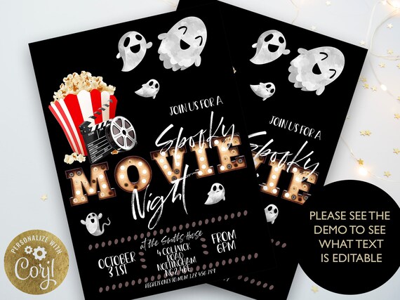 Halloween Movie Night Invitation Halloween Party Invite Backyard Movie ...