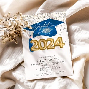Graduation Party Details Card for Him , Blue and Gold Class of 2024 ...