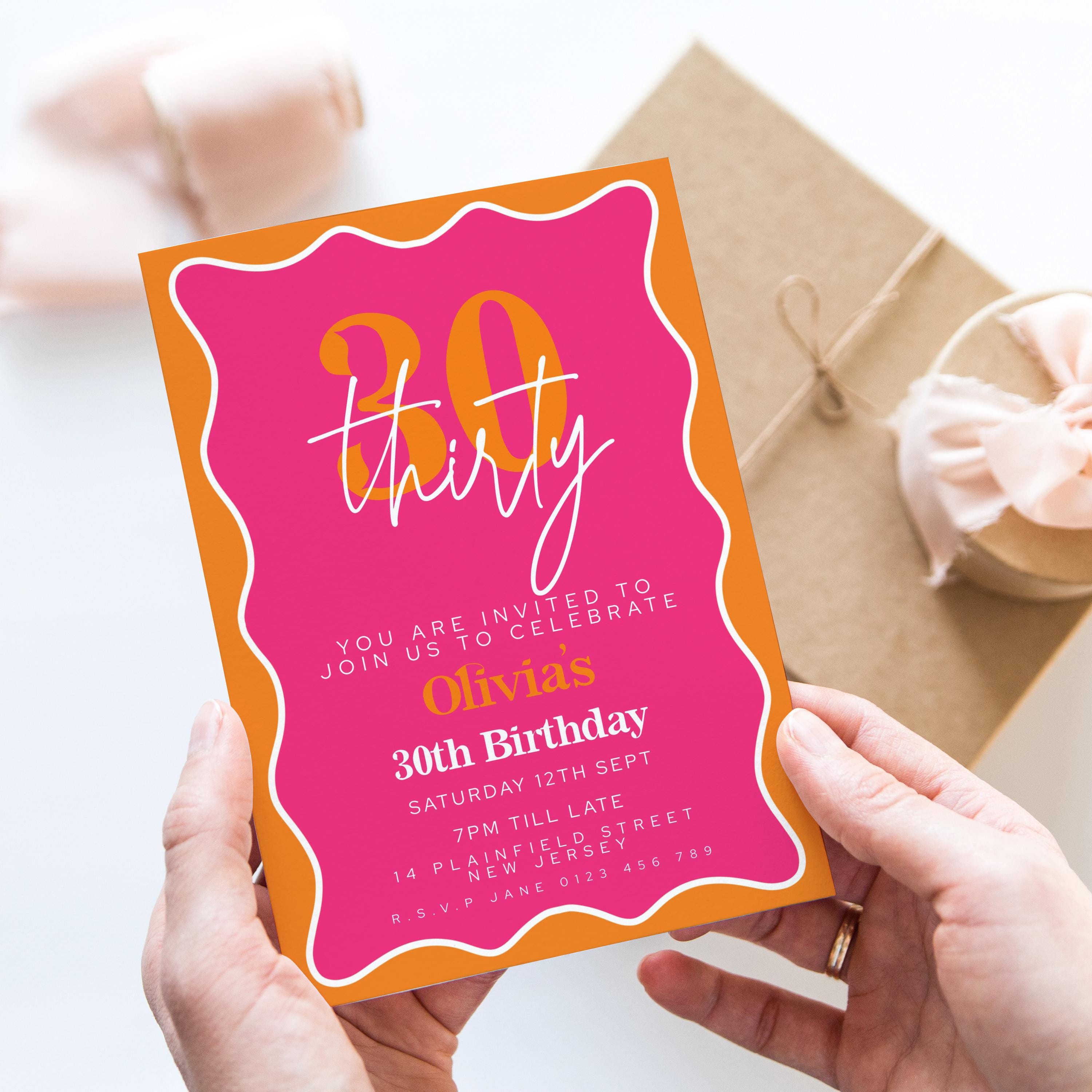 30th Birthday Invite Pink and Orange Editable Party Invite Modern Forty ...