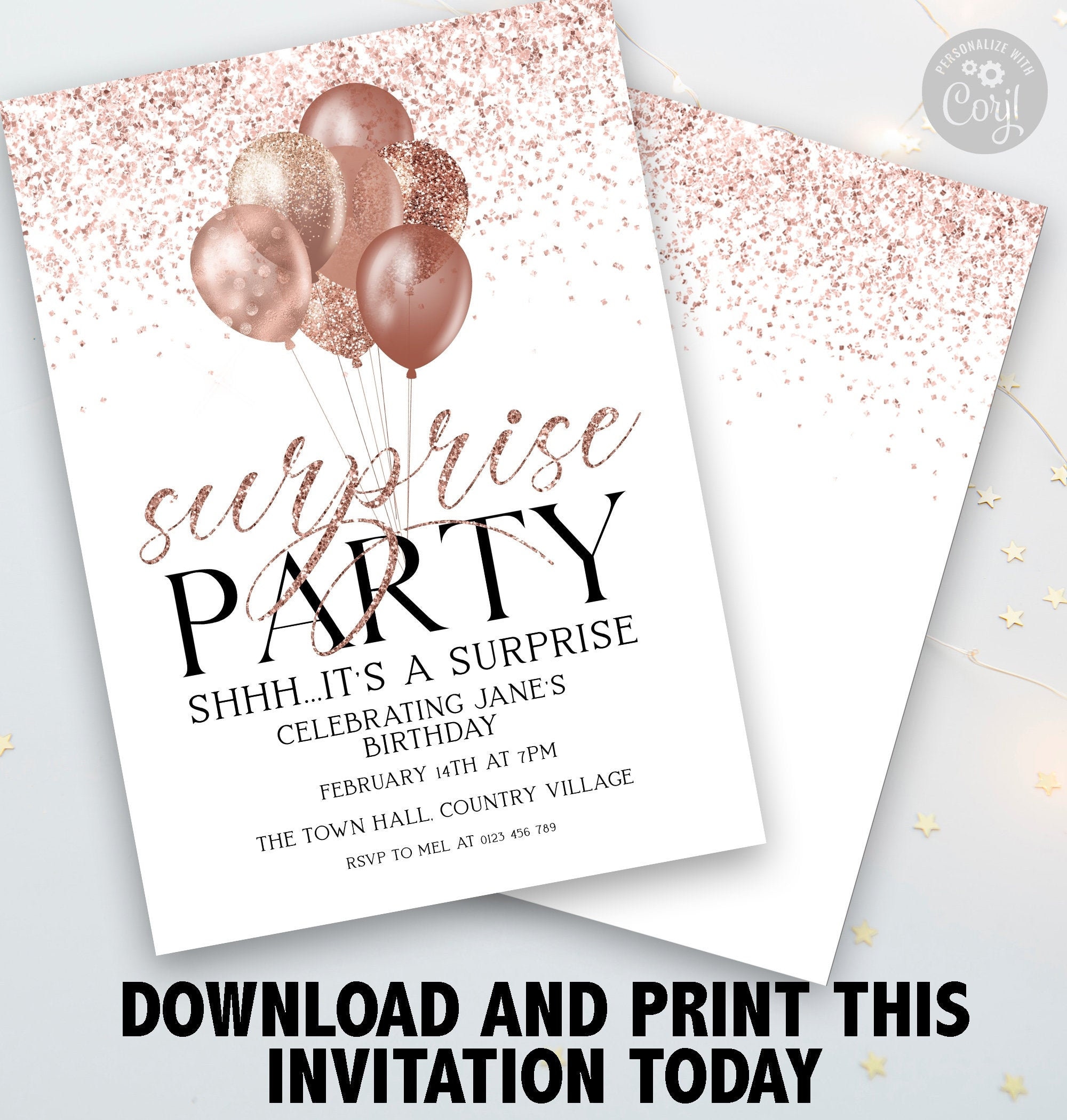 Shhh It's a Surprise Party Birthday Invitation Rose Gold - Etsy UK