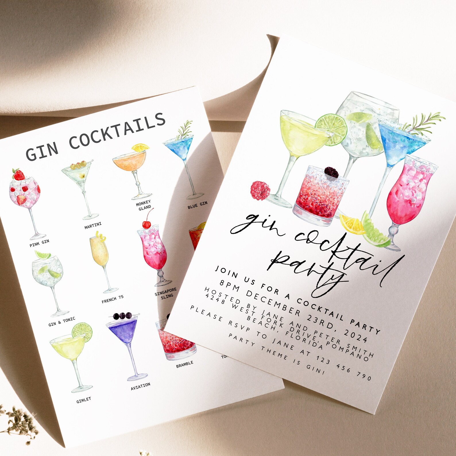 Editable Gin Cocktail Party Invitation With Cocktail Card on - Etsy UK