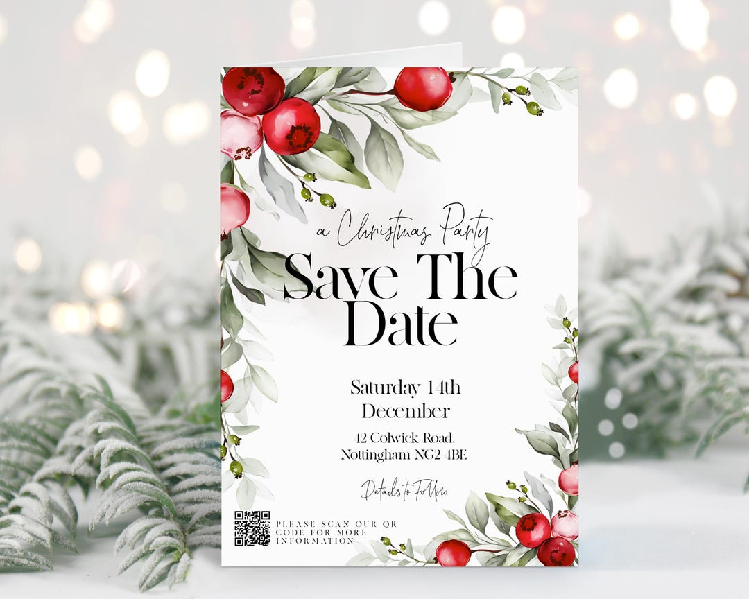 Printable Save the Date With Qr Code Christmas Party Invitation ...