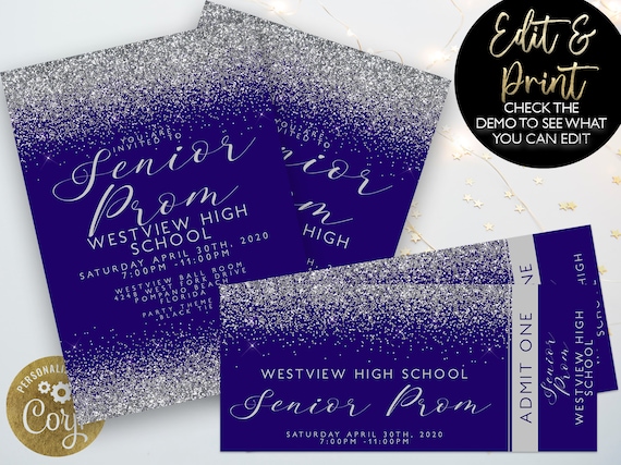 Editable Prom Invitations Tickets Prom Invite Award Night Invite Event ...