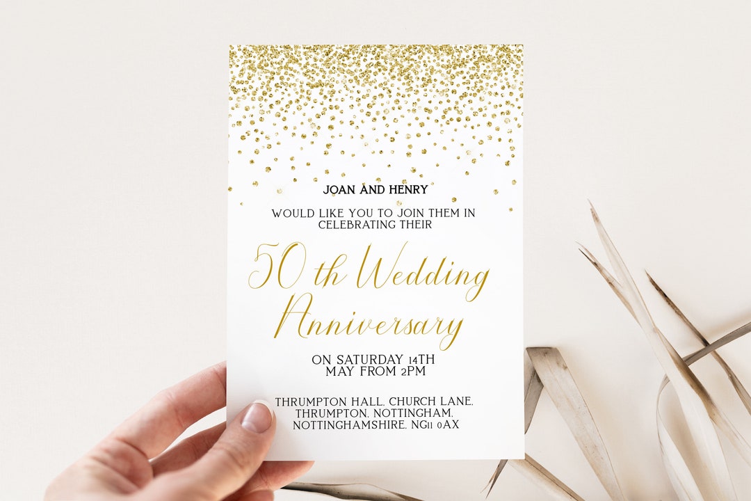 Elegant Gold Glitter 50th Wedding Anniversary Invitation Template ...