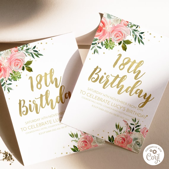 18th Birthday Invitations Birthday Invitation with Pink Roses ...