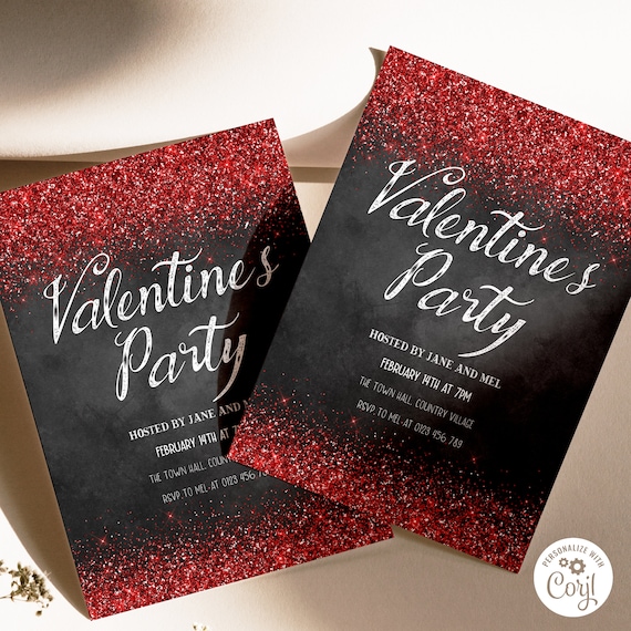 Printable Valentines party Invitation, Chalkboard Glitter Editable ...