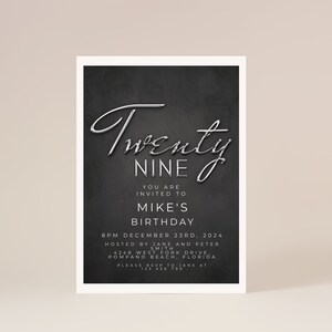 29th Birthday Invitation Editable Any 20s Age Invite Black Silver ...