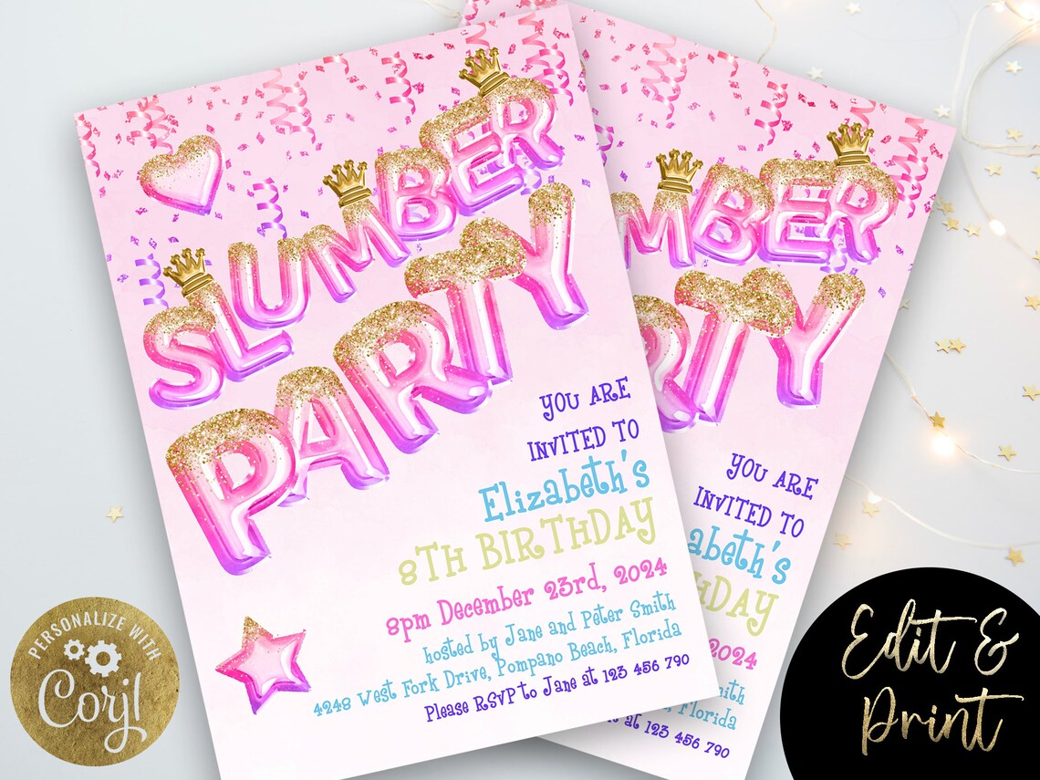 Slumber Party Birthday Invitation Princess Sleep Over Pyjama - Etsy