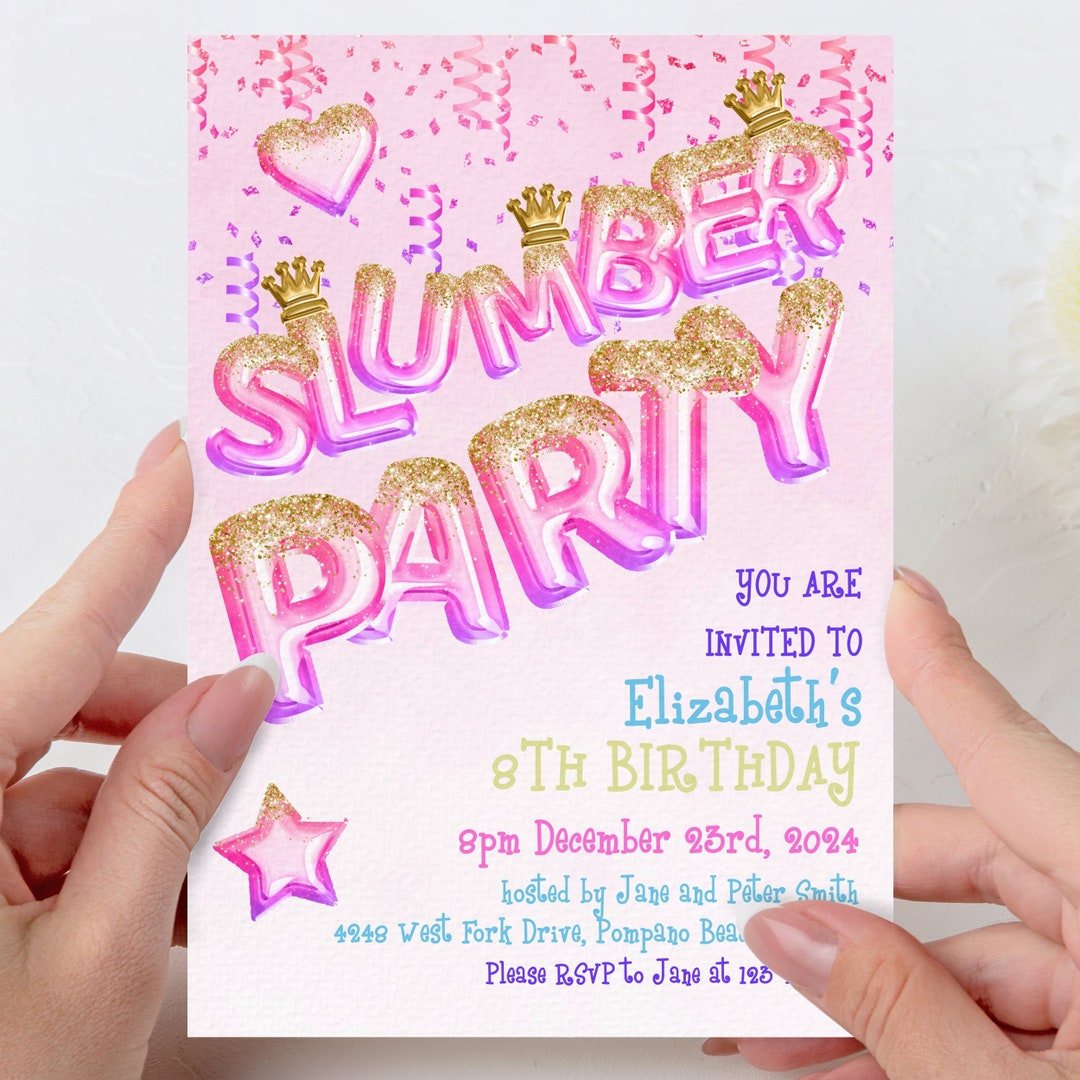 Slumber Party Birthday Invitation Princess Sleep Over Pyjama Party ...