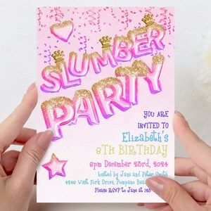 Slumber Party Birthday Invitation Princess Sleep Over Pyjama Party ...