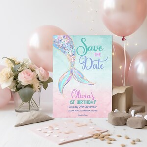 Mermaid Birthday Save the Date , Editable Under the Sea Pool Party Girl ...