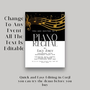 Elegant Piano Recital Invitation Black and Gold Music Event Invite ...