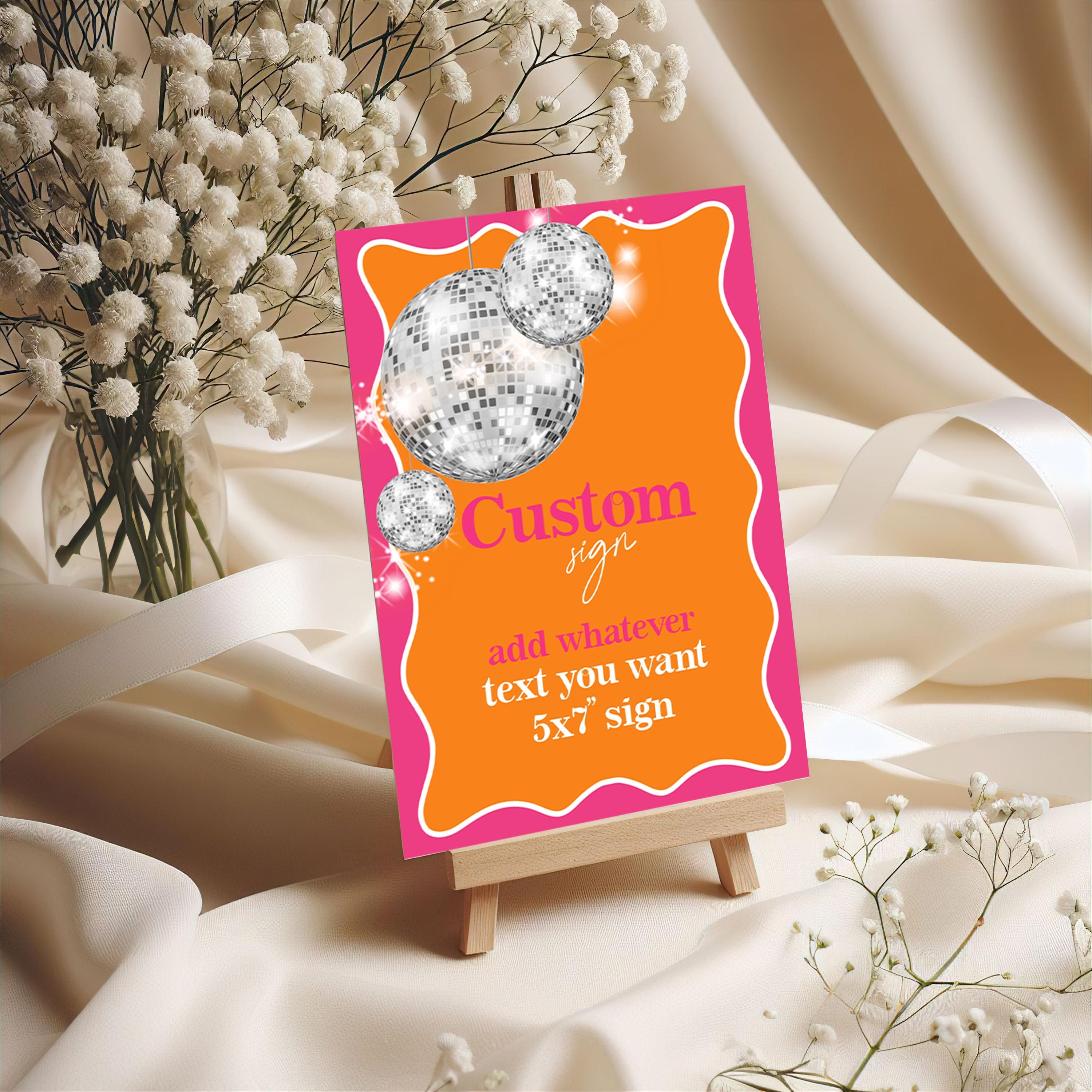 Editable Retro Wave Table Signs Glitter Ball Party Decor Corjl ...