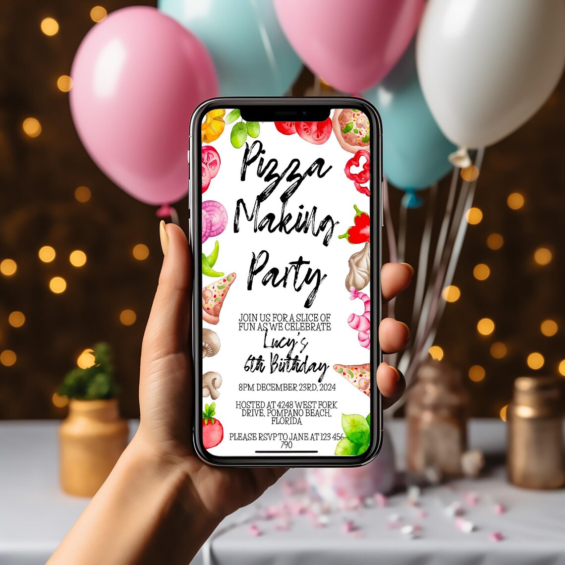 Paperless Pizza Making Party Invitation Electronic Editable Template ...