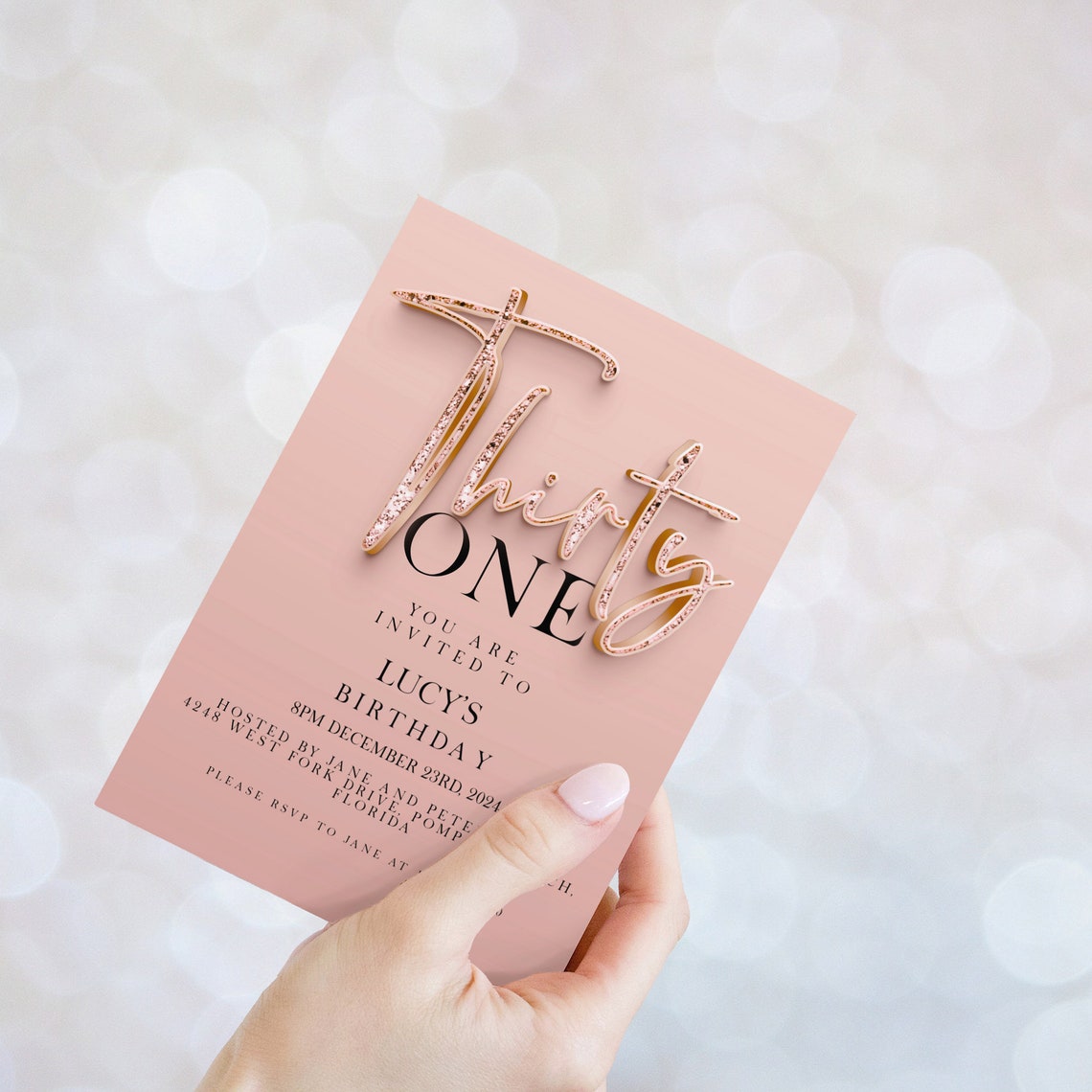 31st Birthday Invitation Editable Invite Blush Sparkly - Etsy