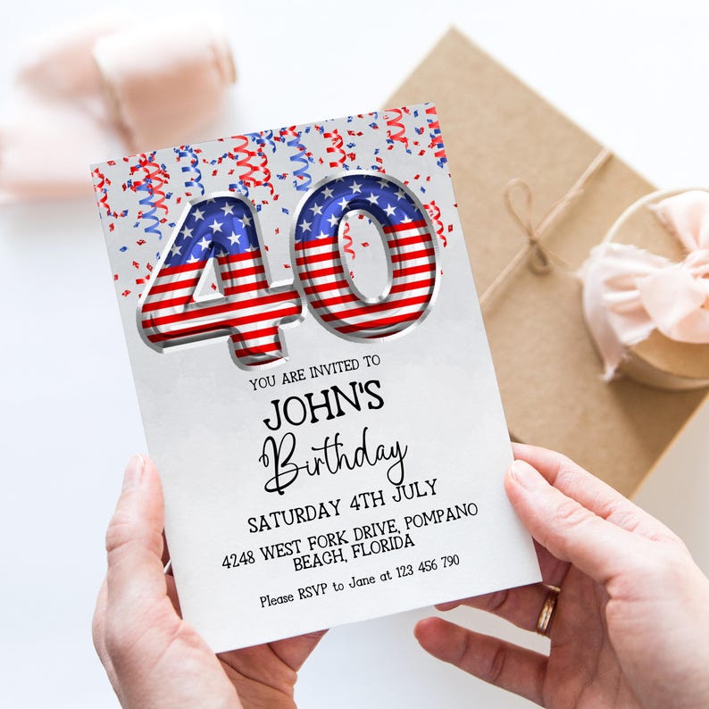 40th of July Birthday Invitation - Editable Patriotic Party Invite ...