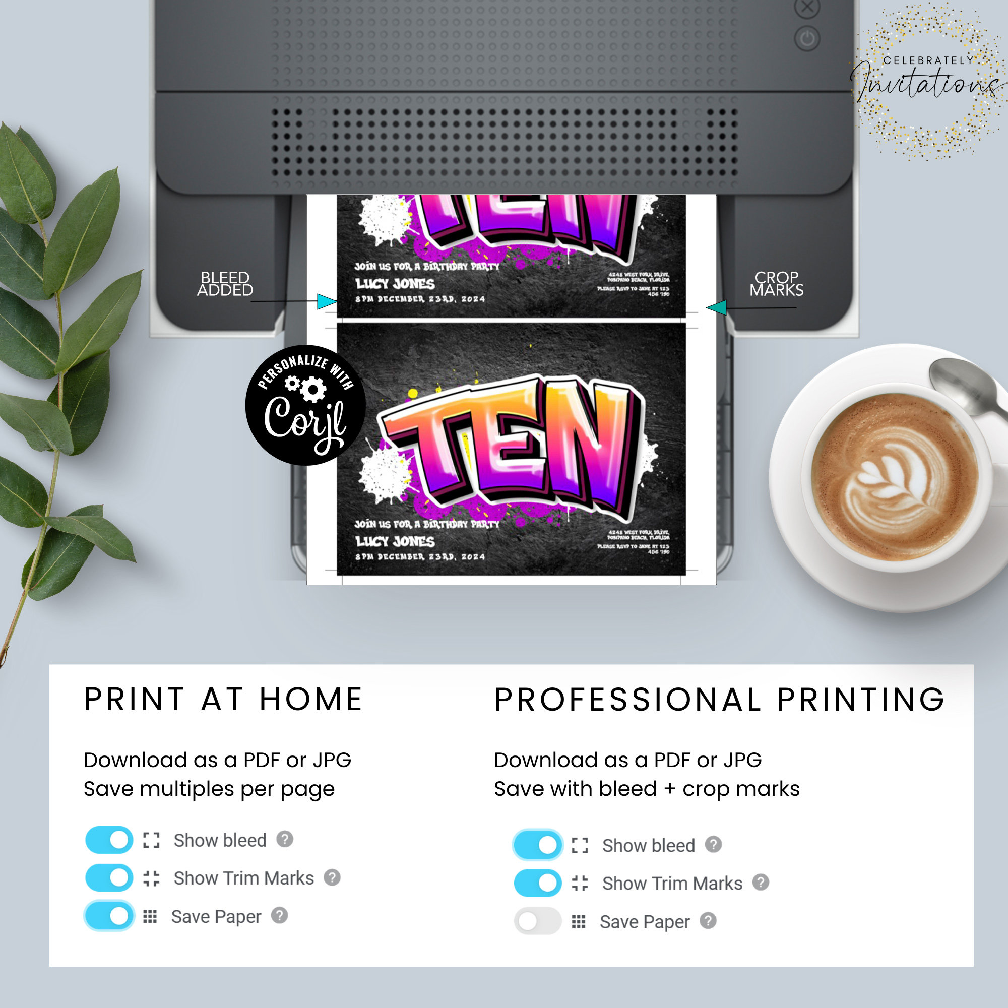 Graffiti Party Invitation Printable Graffiti 10th Birthday Invite ...