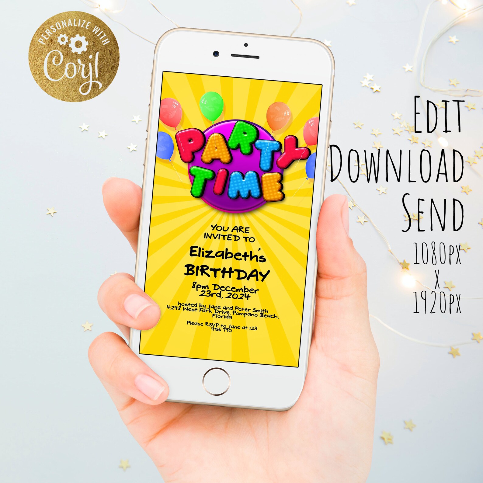 Paperless Digital Kids Birthday Party Invitation Digital Invitation ...