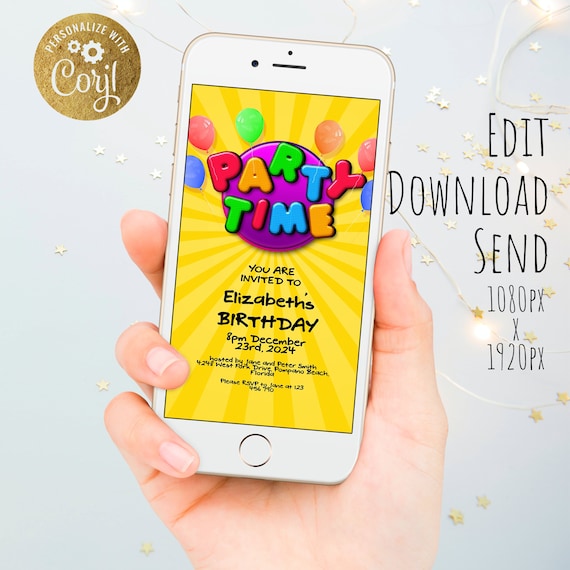 Paperless Digital Kids Birthday Party Invitation Digital Invitation ...
