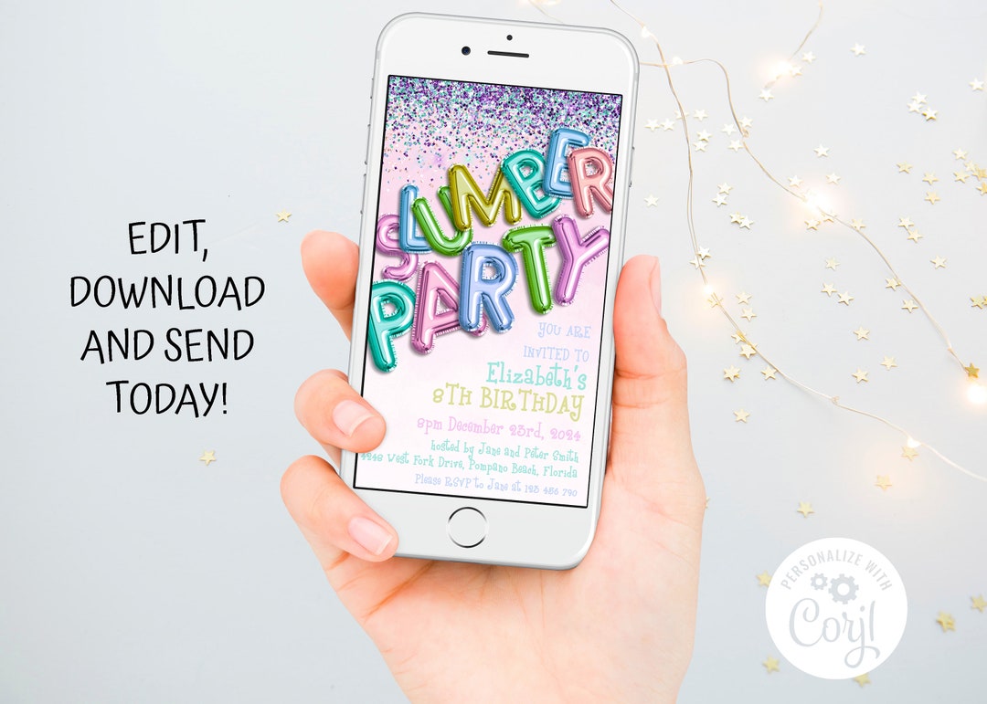Slumber Party Invite Sleep Over Party Electronic Invitation Template ...