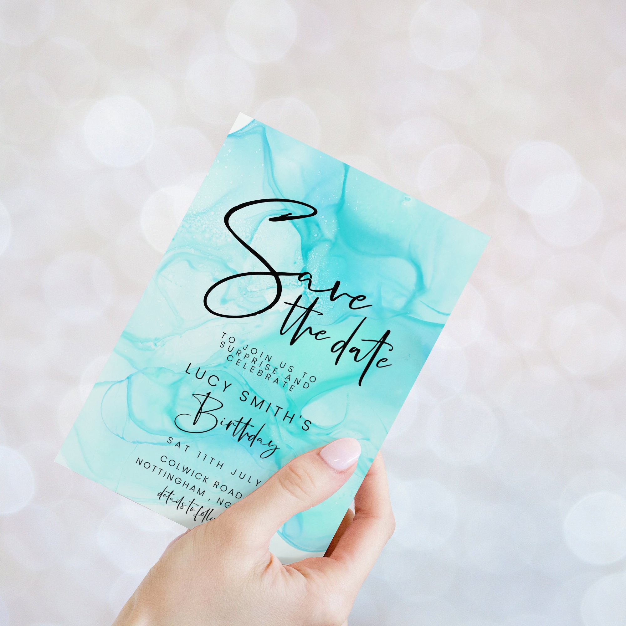 Save the Date Invitation Template, Turquoise Editable Invitation ...
