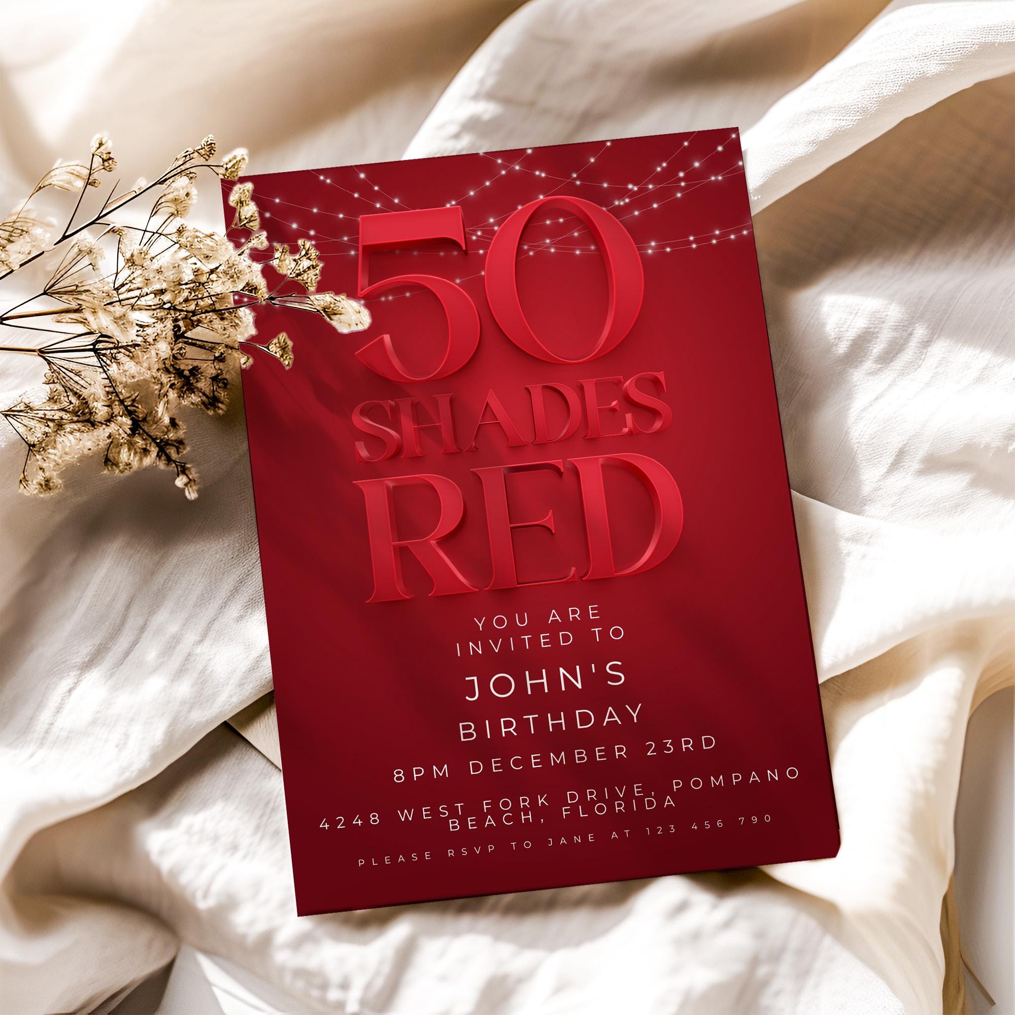 Editable 50 Shades Red Birthday Invitation Template 50th Invite Red ...