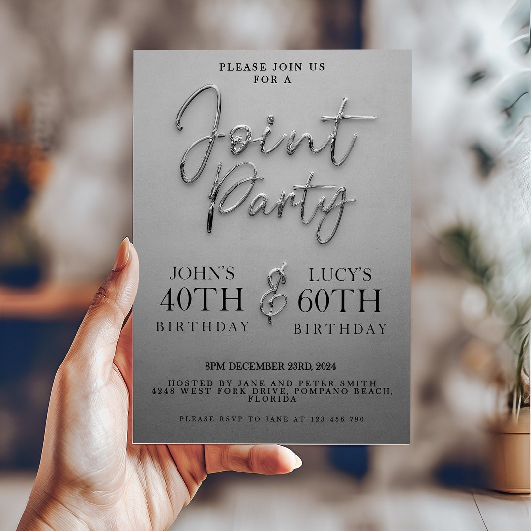 Joint Birthday Party Invitation Editable Template Silver Any Ages ...