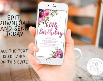 Paperless Electronic Birthday Invitation 60th Digital | Etsy