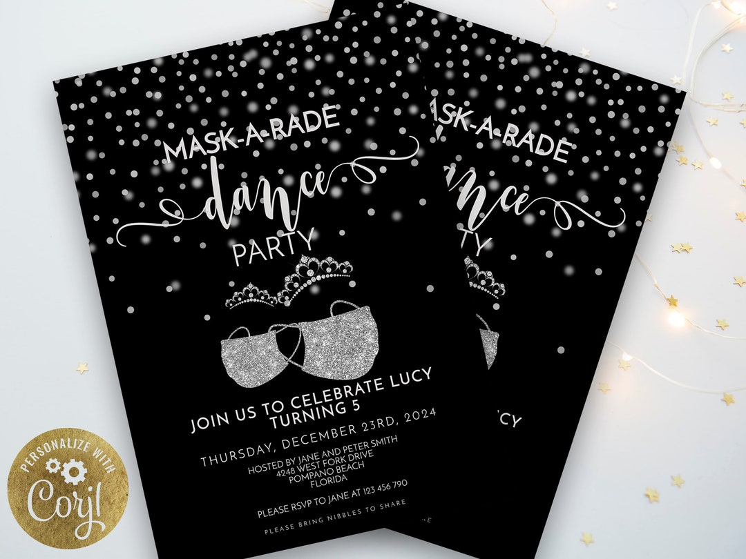 Mask-a-rade Dance Party Invitation Mask Party Tiara Mask Quarantine ...