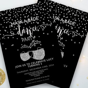 Mask-a-rade Dance Party Invitation Mask Party Tiara Mask Quarantine ...