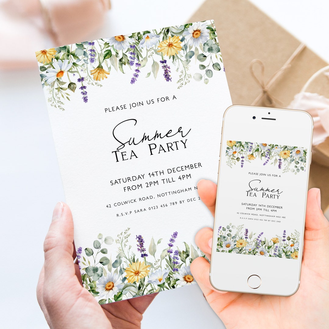 Summer Tea Party Invitation Wildflower Tea Party Invitation Tea Party ...