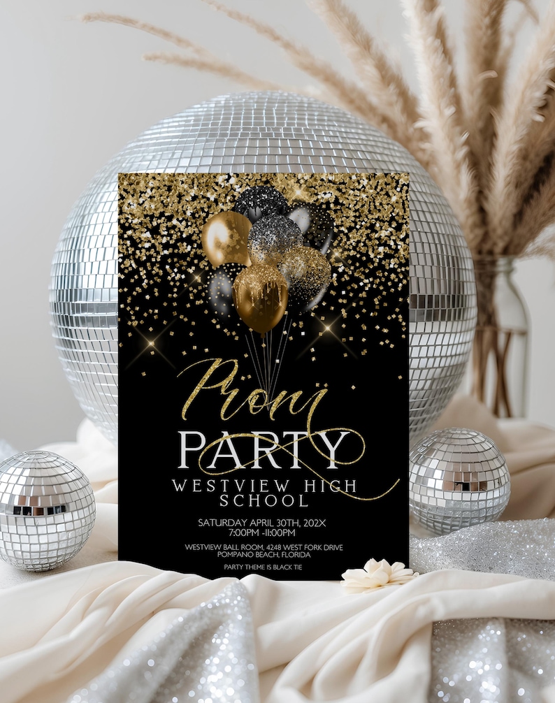Editable Black and Gold Prom Invitation, Senior Prom Ticket and Party ...