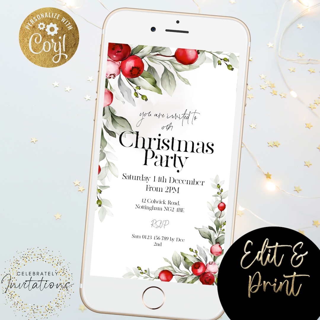 Electronic Christmas Invitation Digital Invitation Editable Christmas ...