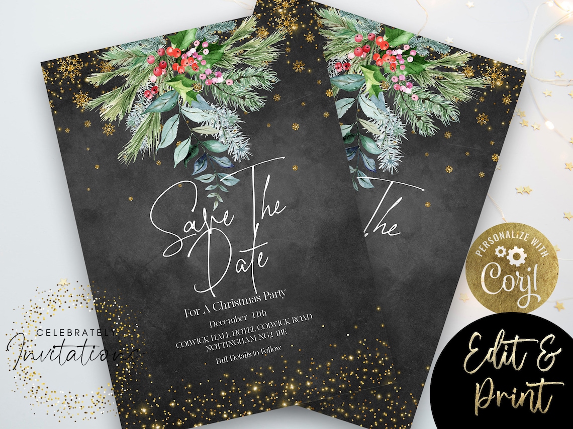 Save the Date Christmas Party Invitation Editable Template - Etsy