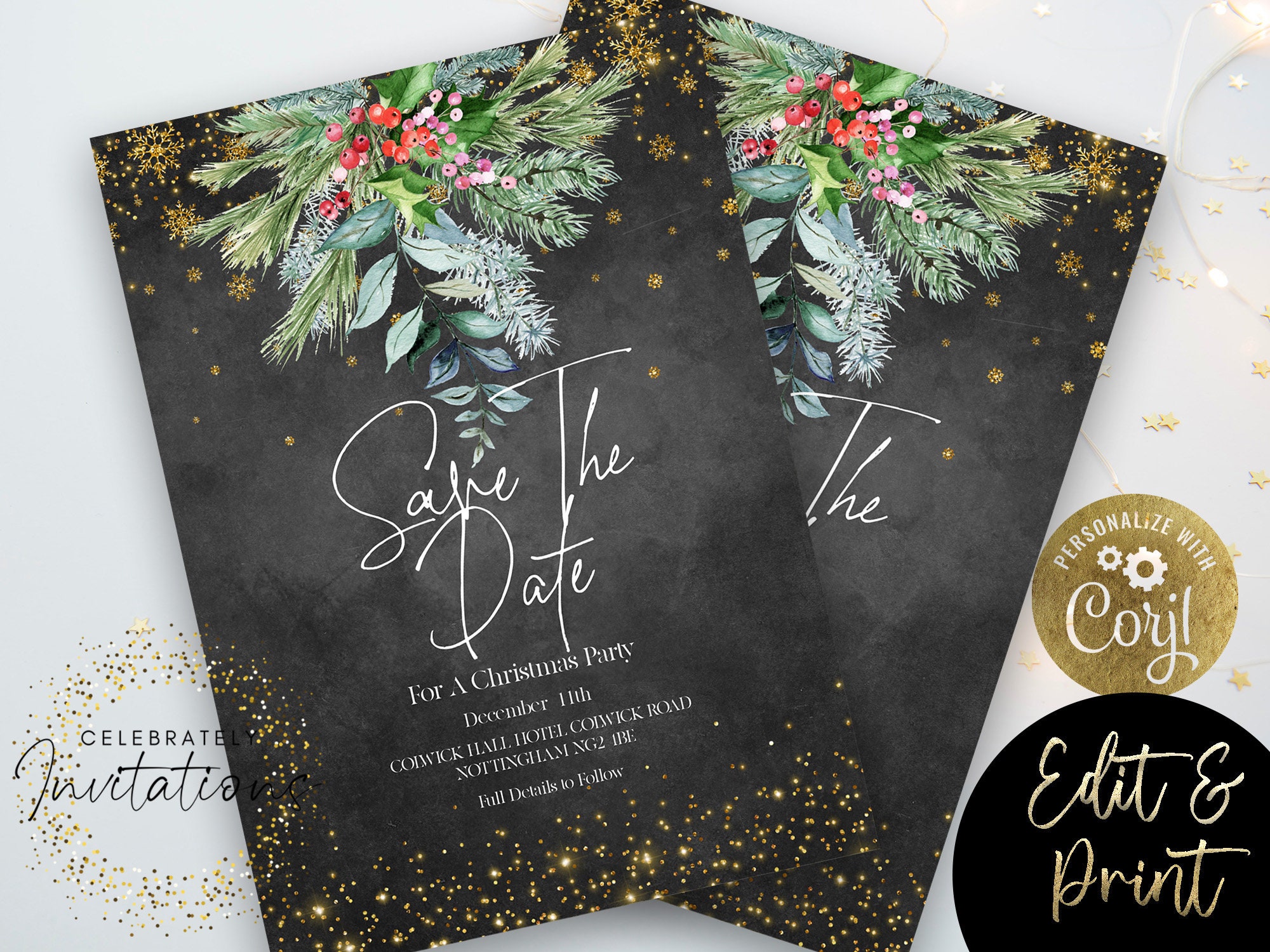 Save the Date Christmas Party Invitation Editable Template - Etsy