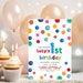 1st Birthday Invitation Editable: Multi Coloured Polka Dot Design ...