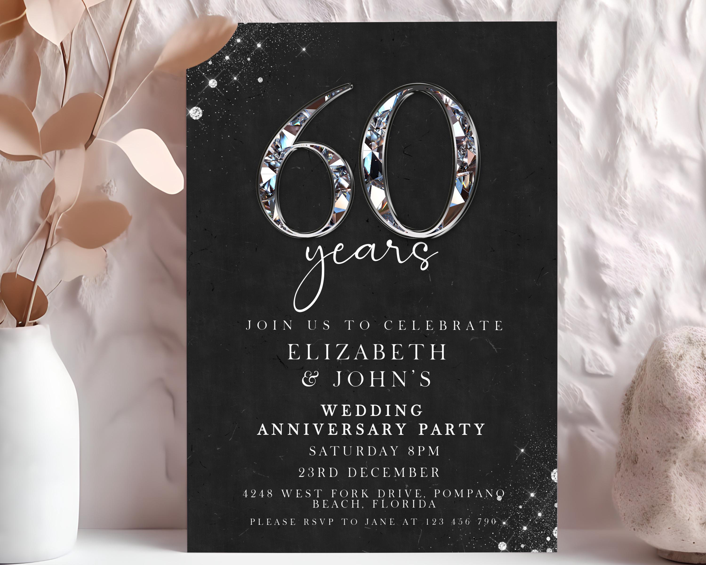60th Wedding Anniversary Invitation Editable – Diamond Look Printable ...
