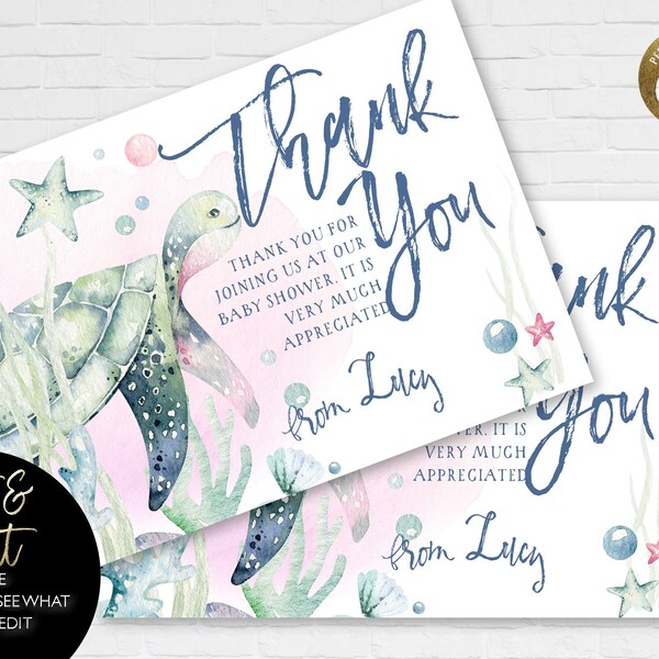 Sea Turtle Thank You Card Baby Shower - Etsy