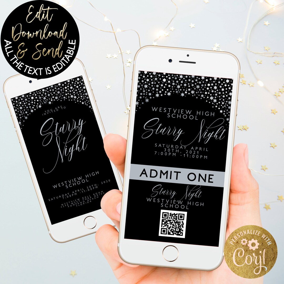 Senior Prom Digital Invitations and Digital Tickets Starry Night Award ...