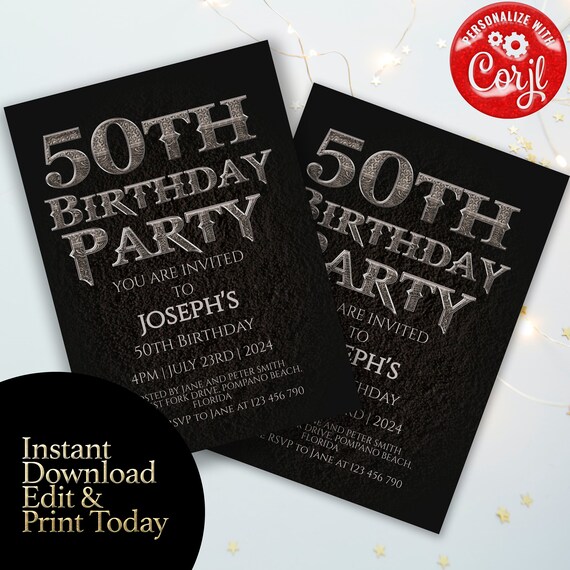 50th Celtic Birthday Invitation Editable 50th Invite Black Metal ...
