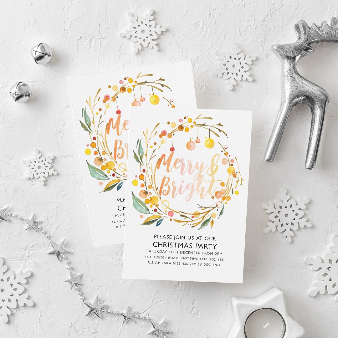 Editable Christmas Merry and Bright Party Invitation Editable ...