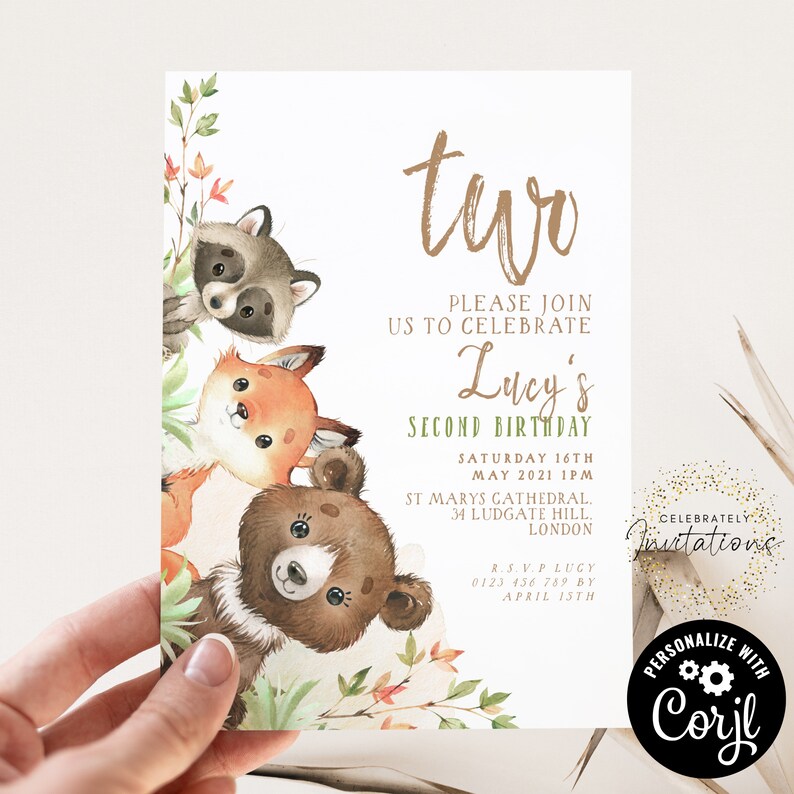 Woodland 2nd Birthday Invitation EDITABLE Gender Neutral - Etsy